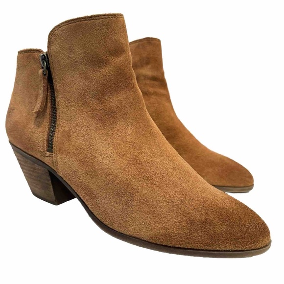 Frye | Shoes | Frye Ash Tan Suede Judith Ankle Booties Double Zip Heels ...